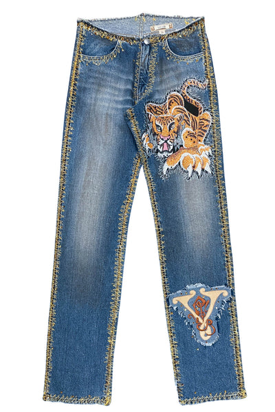 VOYAGE DENIM TIGER JEANS WITH RHINESTONES